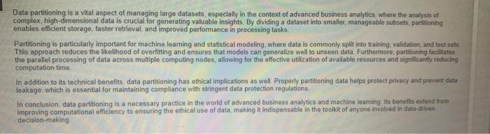 Solved Data partitioning is a vital aspect of managing large | Chegg.com