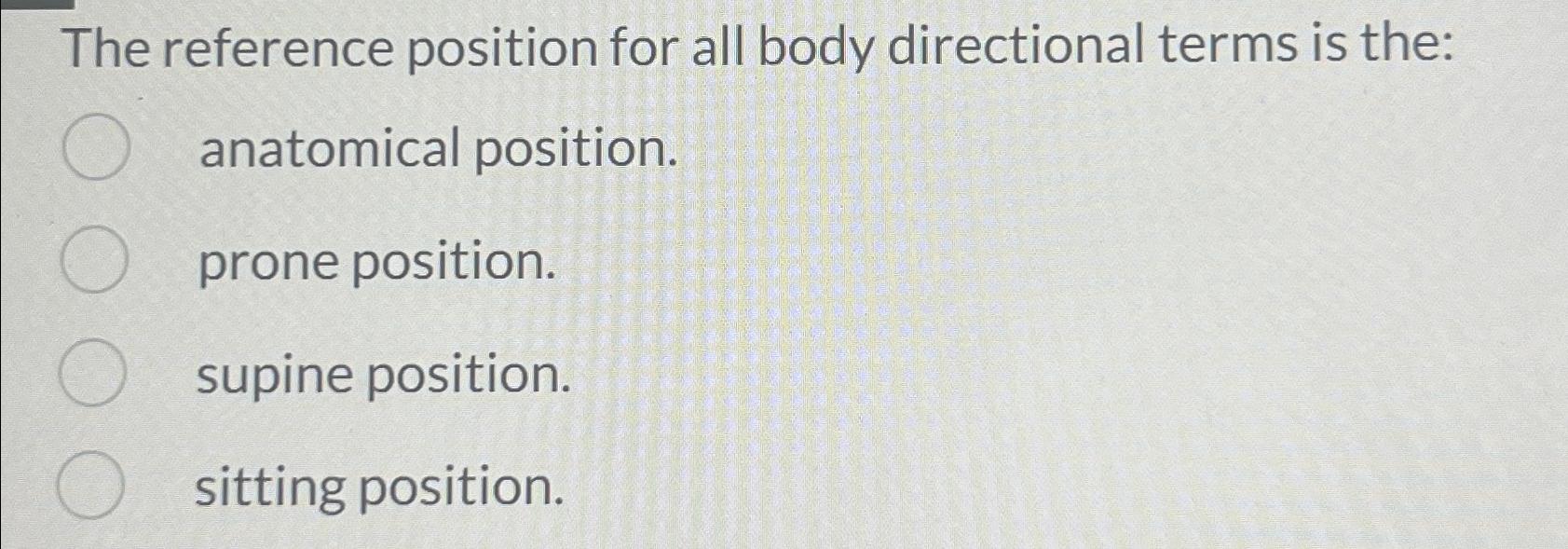 Solved The reference position for all body directional terms | Chegg.com
