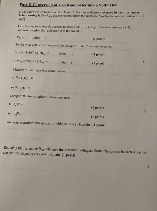 Solved Part II. Conversion of a Galvanometer into a | Chegg.com