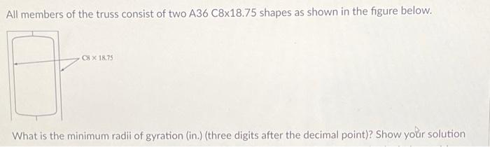 Solved All members of the truss consist of two A36 C8x18.75 | Chegg.com