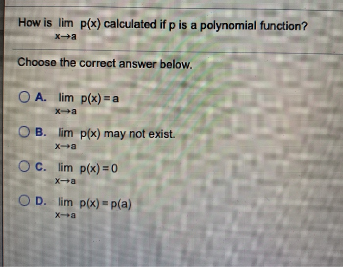Solved How is lim p(x) calculated if p is a polynomial | Chegg.com