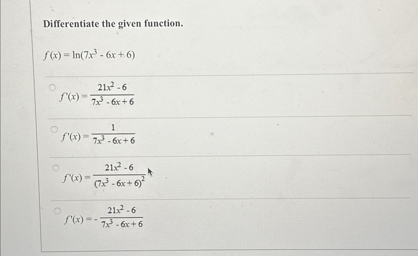 Solved Differentiate the given | Chegg.com