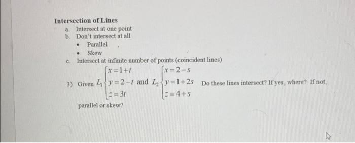 Solved Intersection of Lines a. Intersect at one point b. | Chegg.com