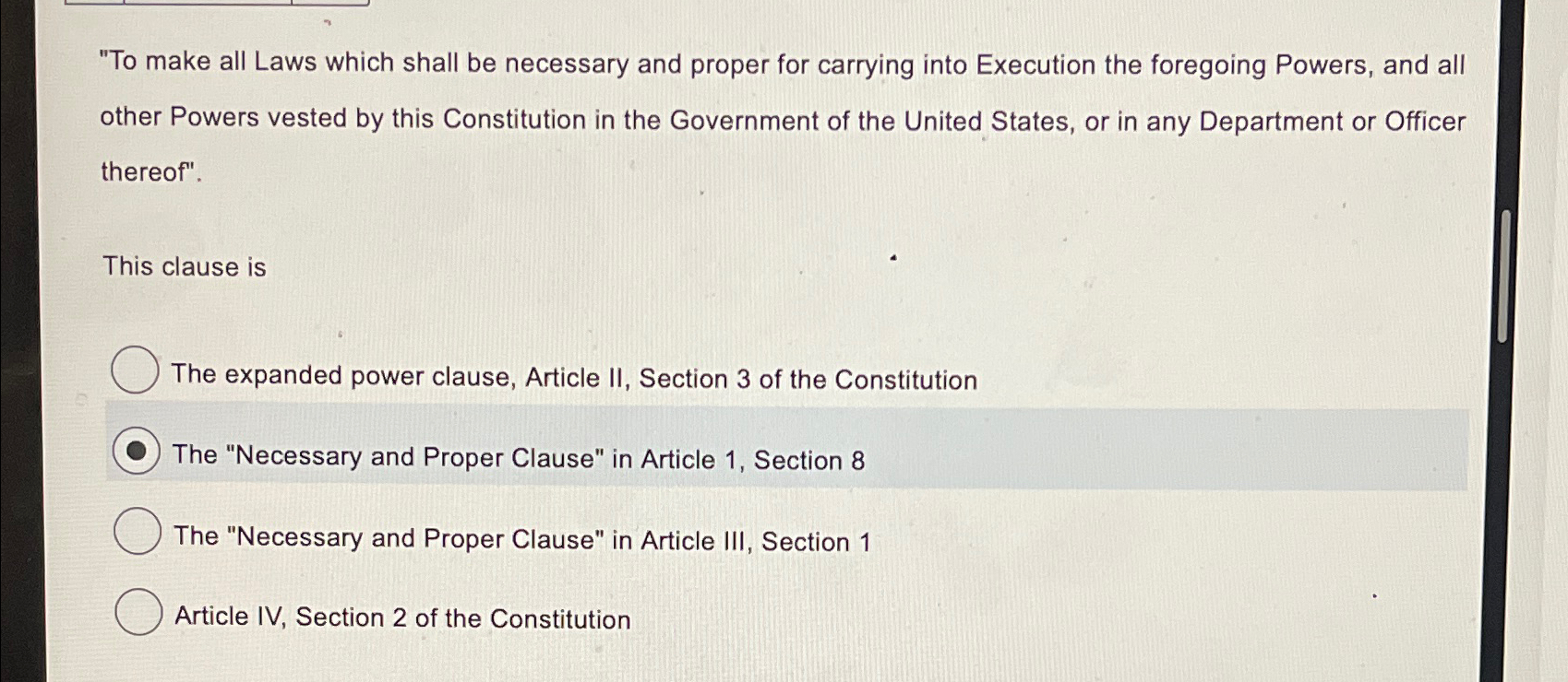 Solved "To make all Laws which shall be necessary and proper | Chegg.com