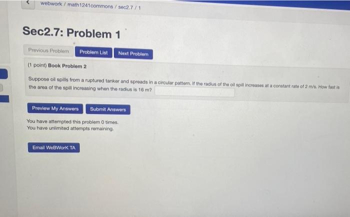 Solved webwork/math1241commons/sec2.7/1 Sec2.7: Problem 1 | Chegg.com