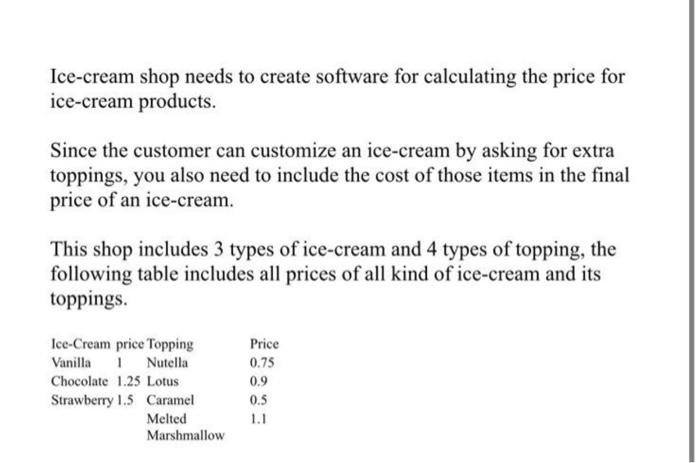 Solved Ice-cream shop needs to create software for | Chegg.com