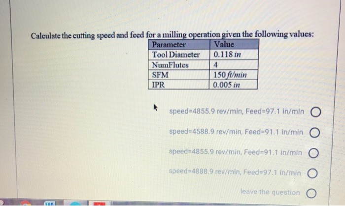 Solved Calculate the cutting speed and feed for a milling | Chegg.com