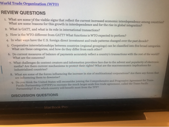 Solved World Trade Organization (WTO) REVIEW QUESTIONS 1. | Chegg.com