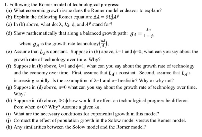 Solved λη 1. Following the Romer model of technological | Chegg.com