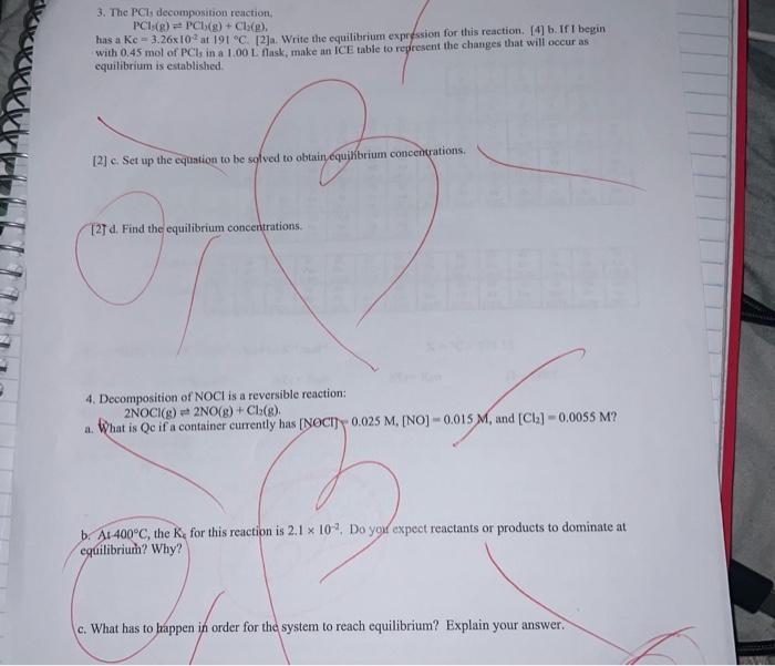 Solved 3. The PCls decomposition reaction, | Chegg.com