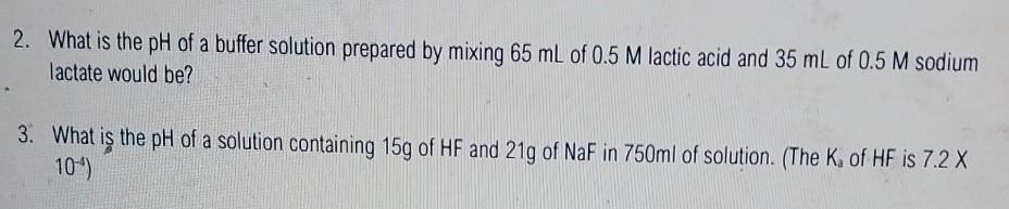 2. What is the pH of a buffer solution prepared by | Chegg.com