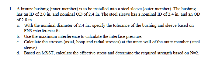 Solved 1. ﻿A bronze bushing (inner member) ﻿is to be | Chegg.com