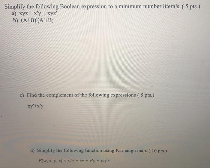 Solved Simplify the following Boolean expression to a | Chegg.com