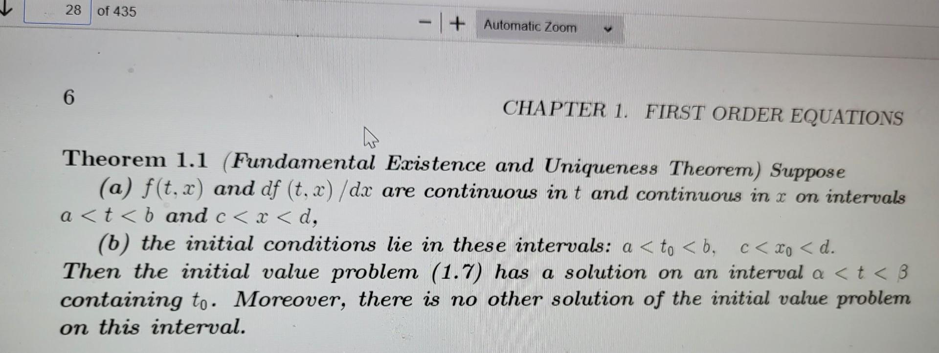 Solved Theorem 1 1 Fundamental Existence And Uniqueness