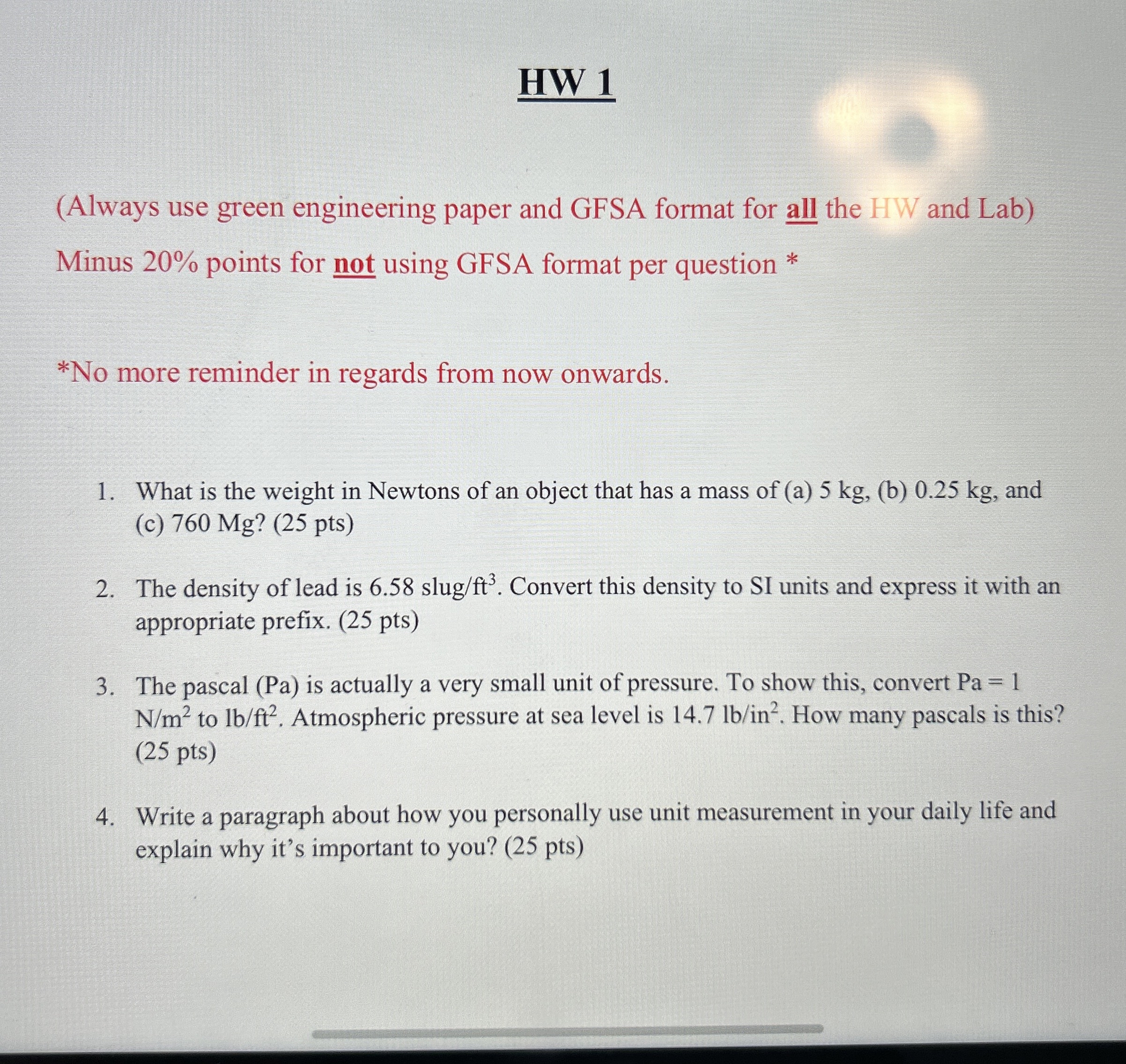 Solved HW 1(Always use green engineering paper and GFSA | Chegg.com