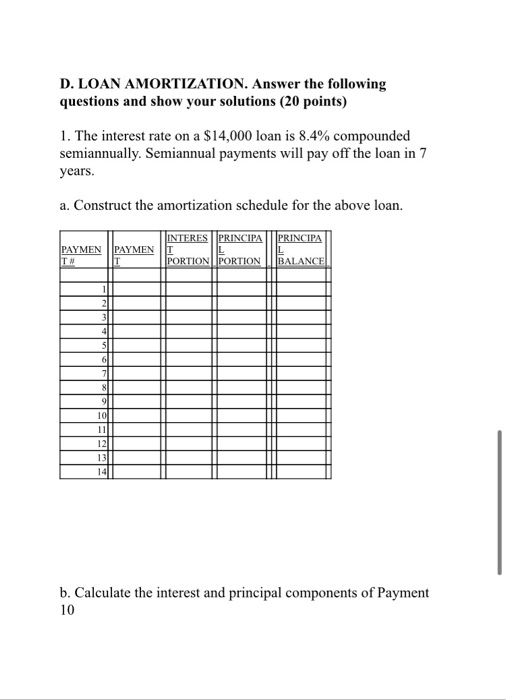 Solved D. LOAN AMORTIZATION. Answer the following questions | Chegg.com