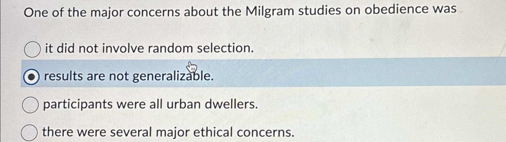 Solved One of the major concerns about the Milgram studies | Chegg.com