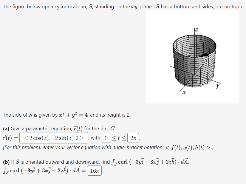 Solved The figure below open cylindrical can, S, ﻿standing | Chegg.com