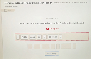Solved Interactive tutorial: Forming questions in Spanish | Chegg.com