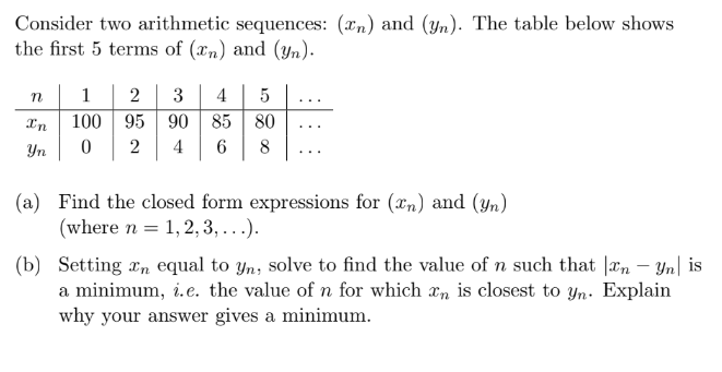 Solved Consider two arithmetic sequences: (xn) ﻿and (yn). | Chegg.com