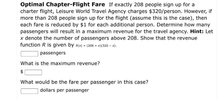 Solved Optimal Chapter-Flight Fare If exactly 208 people | Chegg.com