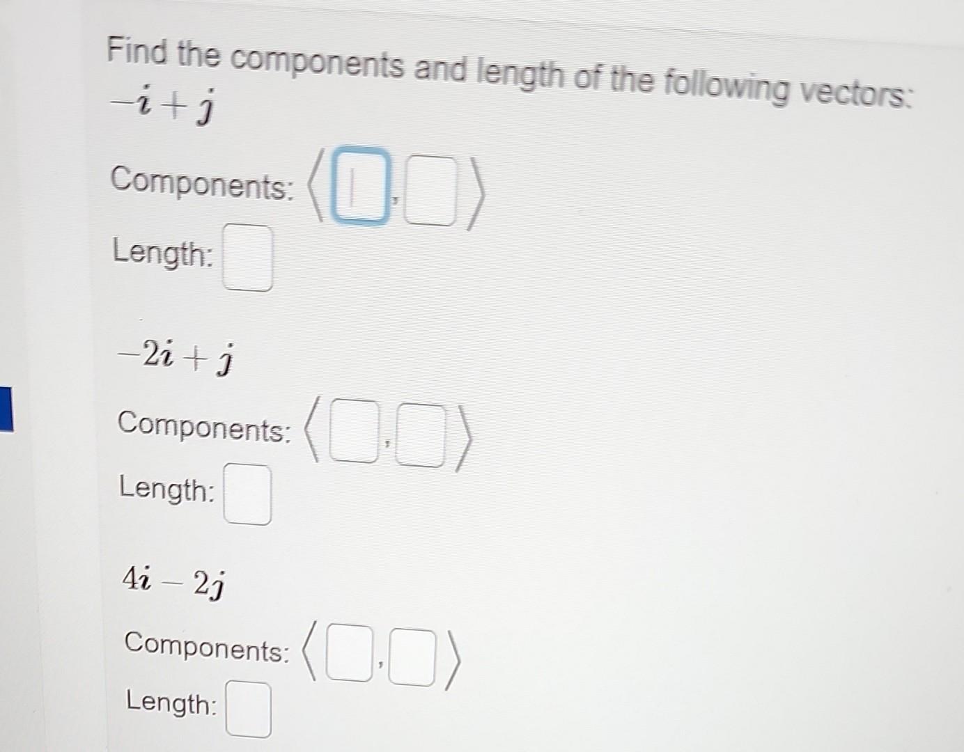 Solved Find the components and length of the following | Chegg.com