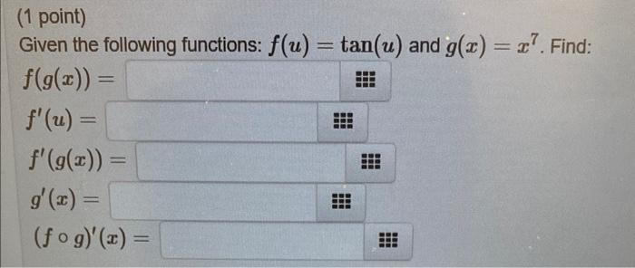 Solved Given the following functions: f(u)=tan(u) and | Chegg.com