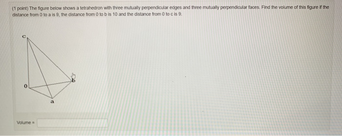 Solved (1 point) The figure below shows a tetrahedron with | Chegg.com