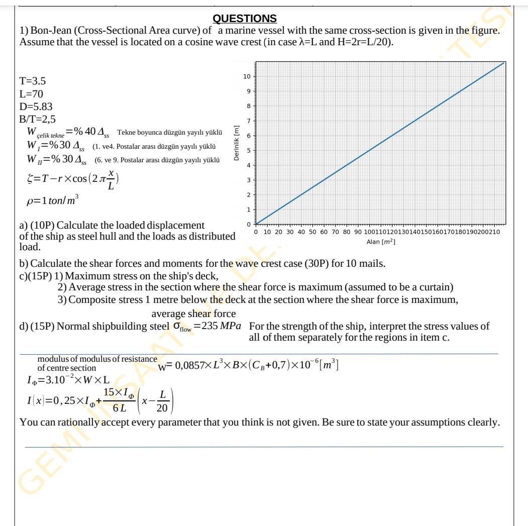 Solved QUESTIONS 1) Bon-Jean (Cross-Sectional Area curve) of | Chegg.com