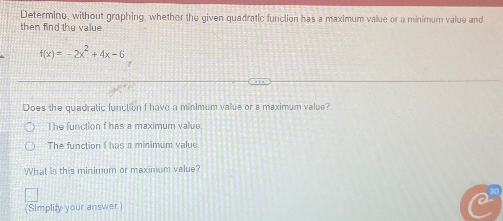 Solved Determine, without graphing, whether the given | Chegg.com