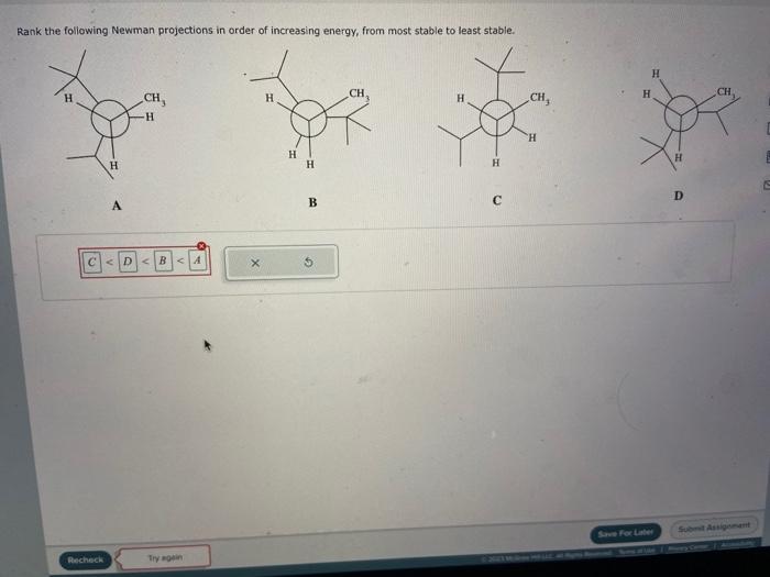 Solved Rank the following Newman projections in order of | Chegg.com