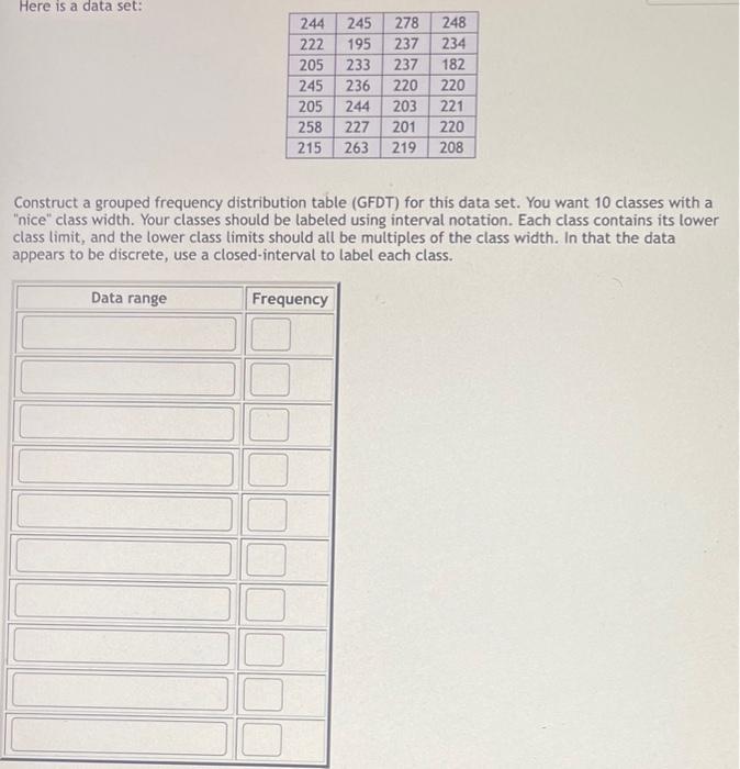 Solved Construct a grouped frequency distribution table | Chegg.com