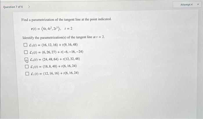 Solved Find a parametrization of the tangent line at the | Chegg.com