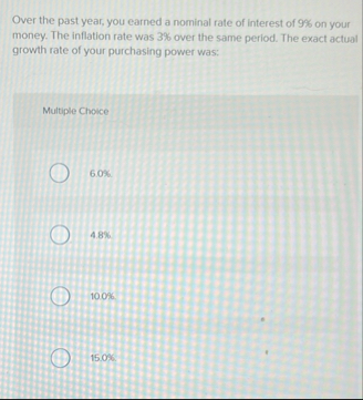 Solved Over the past year, you earned a nominal rate of | Chegg.com