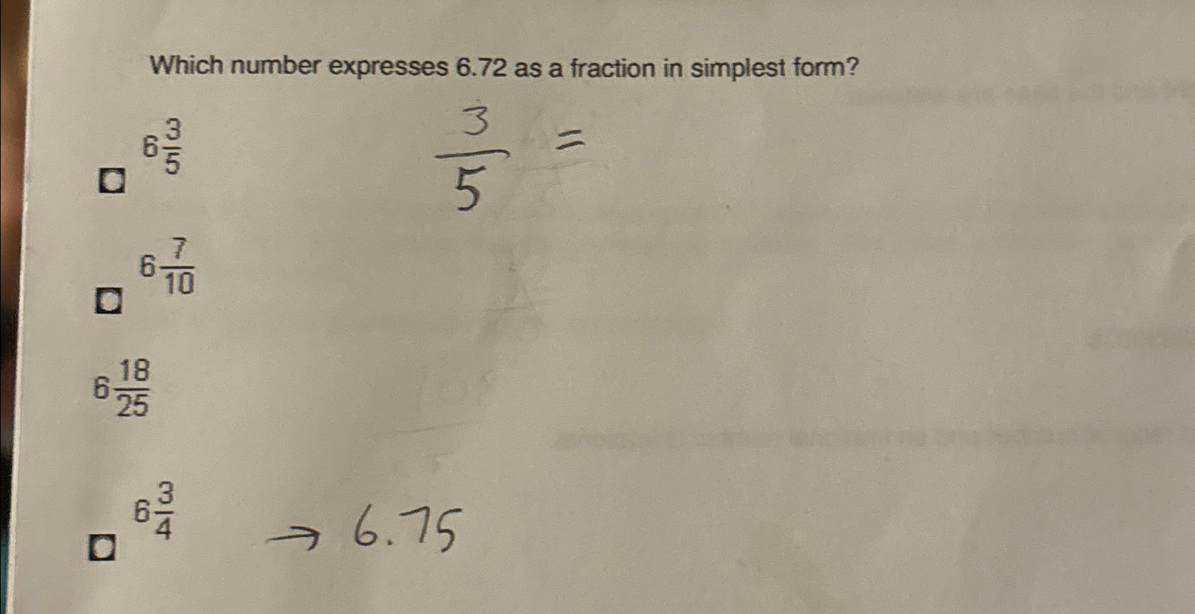 Solved Which number expresses 6.72 ﻿as a fraction in | Chegg.com