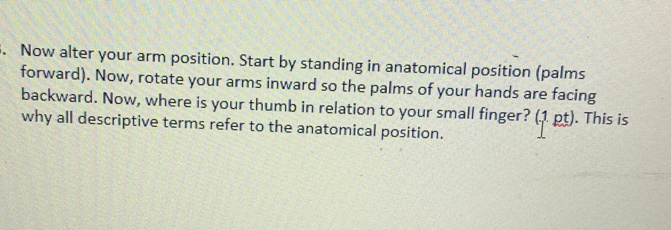 Solved Now alter your arm position. Start by standing in | Chegg.com