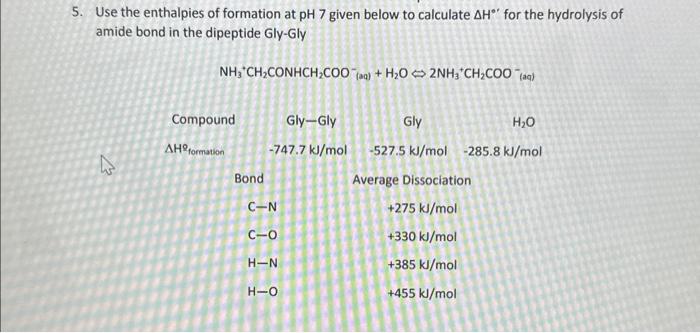 Solved 5. Use the enthalpies of formation at pH7 given below | Chegg.com