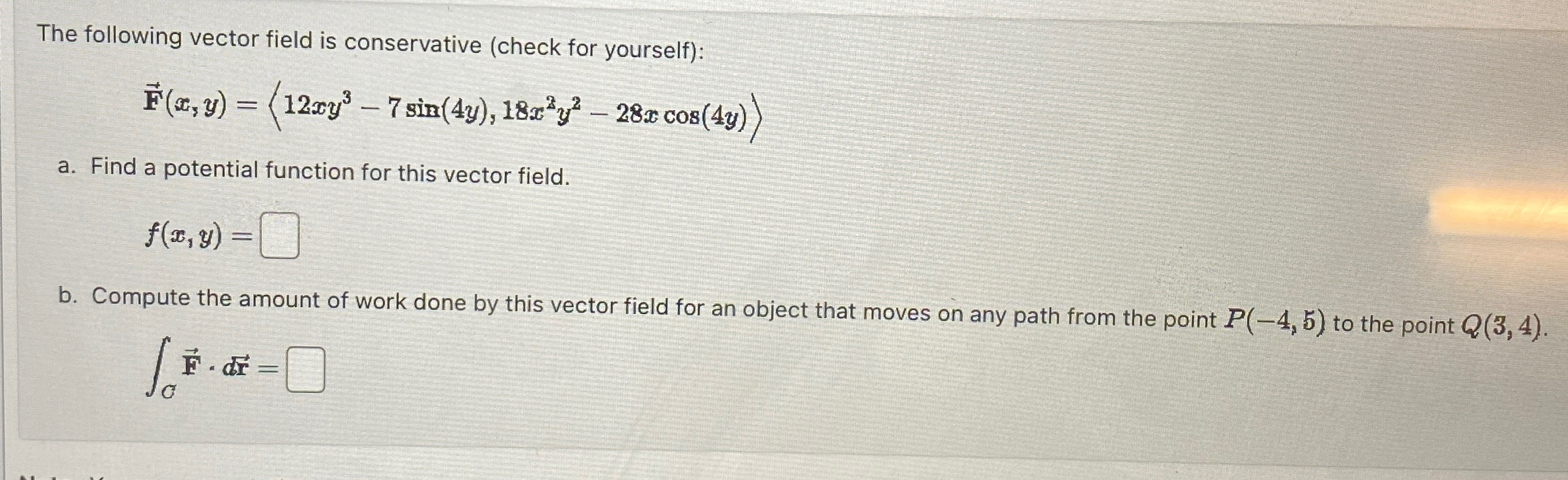 Solved The following vector field is conservative (check for | Chegg.com