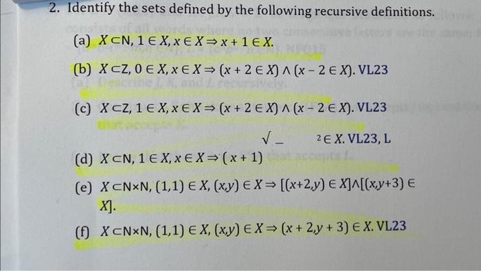 Solved Identify the sets defined by the following recursive | Chegg.com