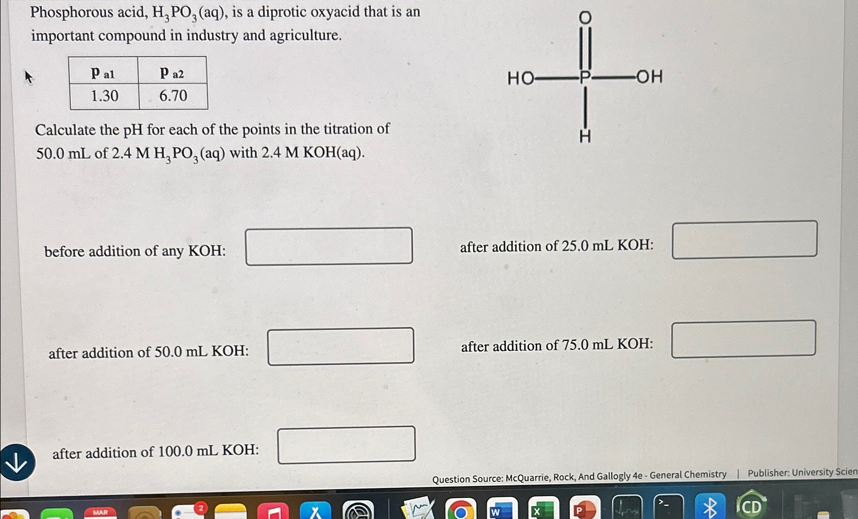 Solved Phosphorous acid, H3PO3(aq), ﻿is a diprotic oxyacid | Chegg.com