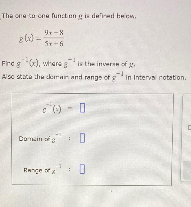 Solved The one-to-one function g is defined below. | Chegg.com