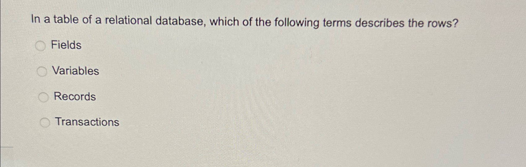 Solved In a table of a relational database, which of the | Chegg.com