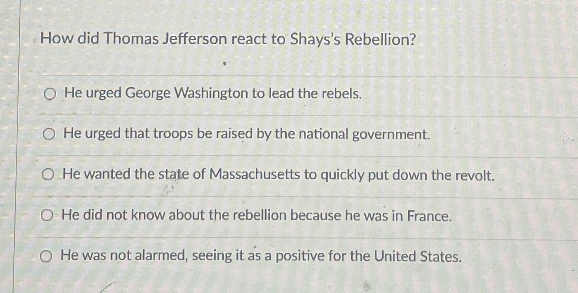 Solved How did Thomas Jefferson react to Shays's | Chegg.com