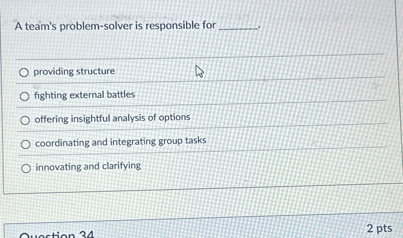 Solved A team's problem-solver is responsible forproviding | Chegg.com