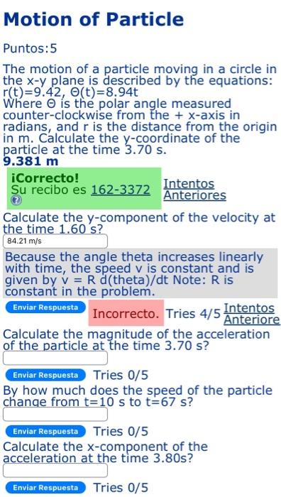 Solved The motion of a particle moving in a circle in the | Chegg.com