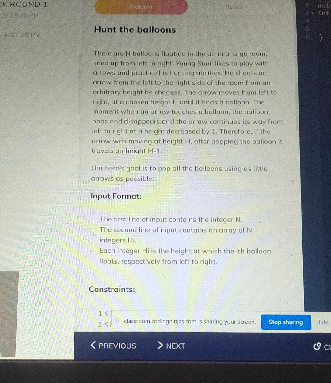 Hunt the balloons There are N balloons floating in | Chegg.com