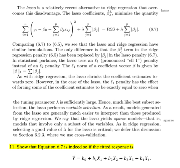 Solved Statistical Modelling subject.The lasso is a | Chegg.com