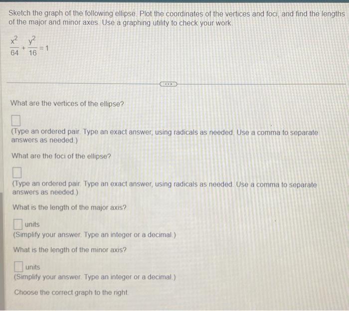 Sketch the graph of the following ellipse. Plot the | Chegg.com