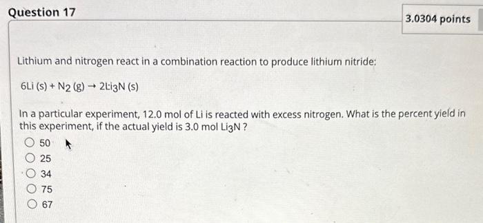 Solved Lithium and nitrogen react in a combination reaction | Chegg.com