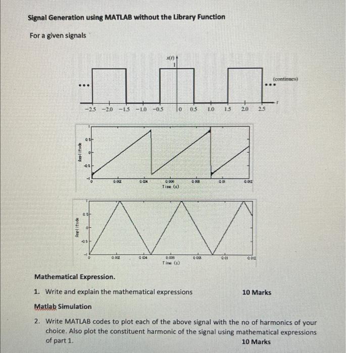 Solved Signal Generation using MATLAB without the Library | Chegg.com